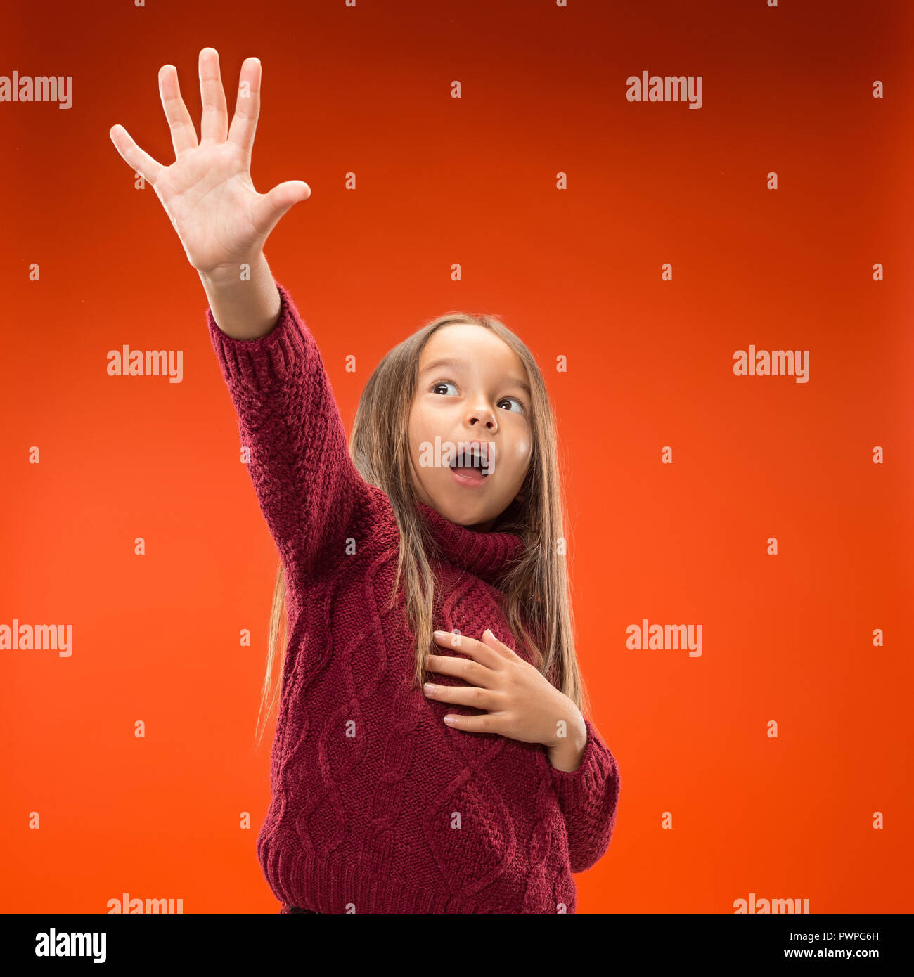 I'm afraid. Fright. Portrait of the scared teen girl. She standing ...