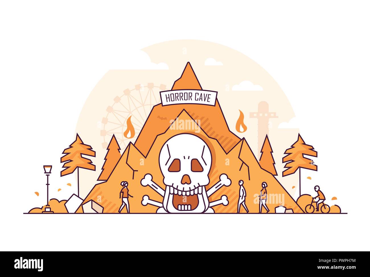 Horror cave - thin line design style vector illustration Stock Vector ...