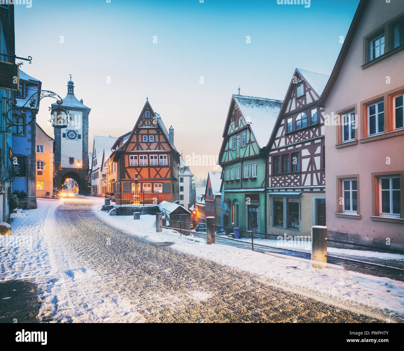 Amazing winter in old town of Rothenburg ob der Tauber, Middle ...