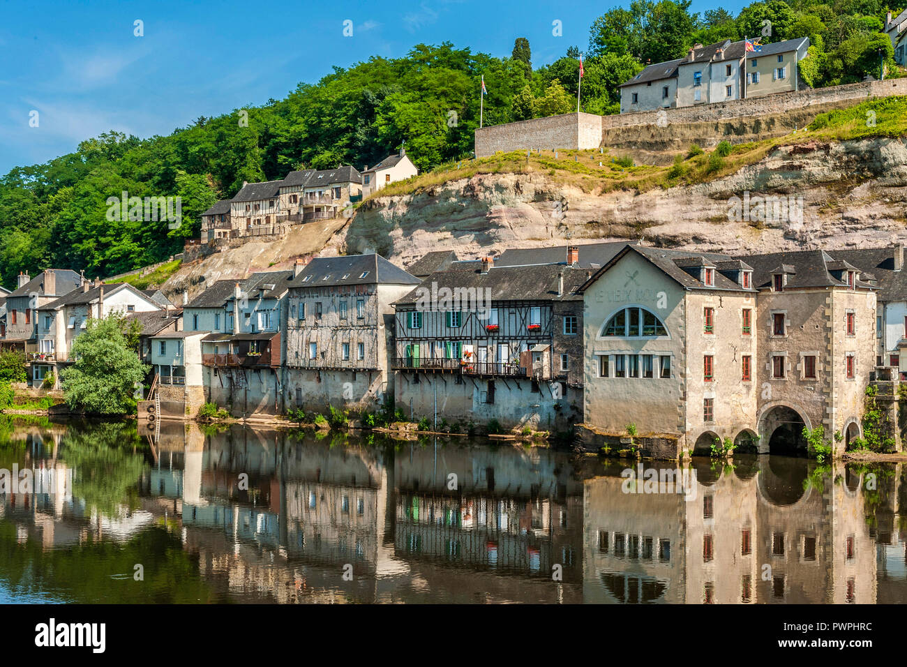 France, Dordogne, Terrasson-Lavilledieu, old mill on the Vezere (river ...