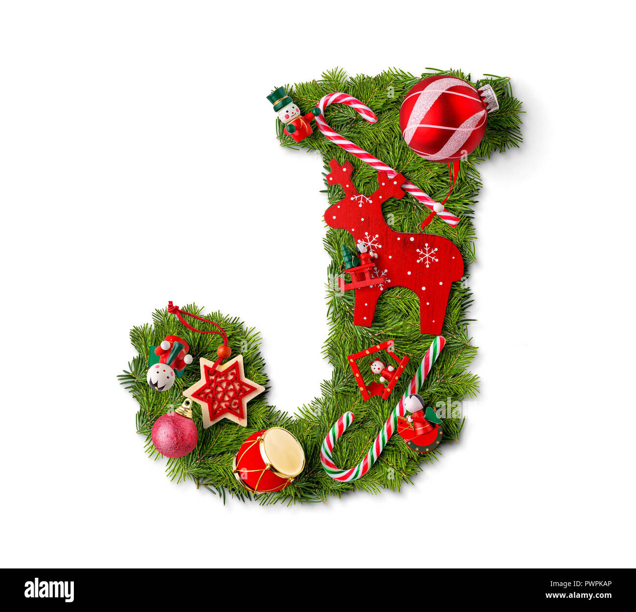 Christmas alphabet letter J isolated on white Stock Photo - Alamy