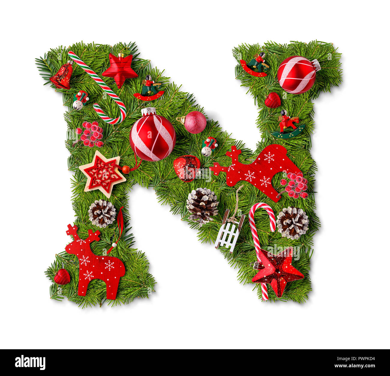 Christmas alphabet letter N isolated on white Stock Photo - Alamy