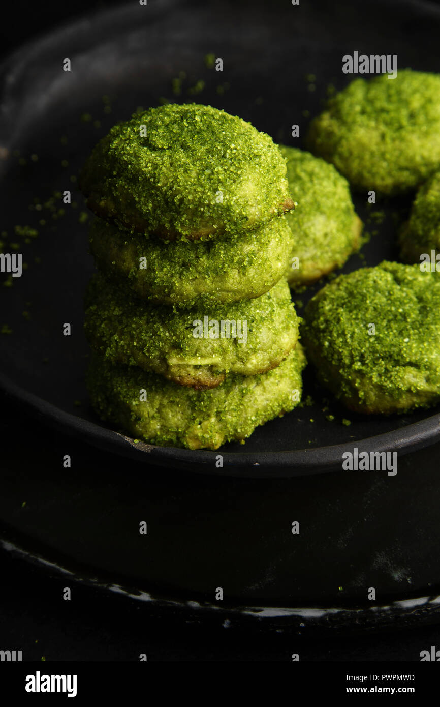 Matcha cookies covered with sugar and matcha powder. Matcha ...