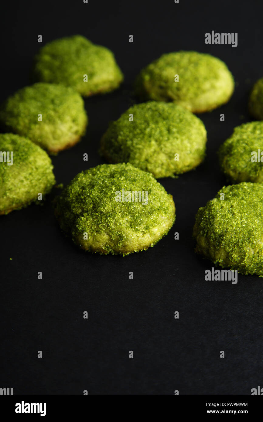 Matcha cookies covered with sugar and matcha powder. Matcha ...