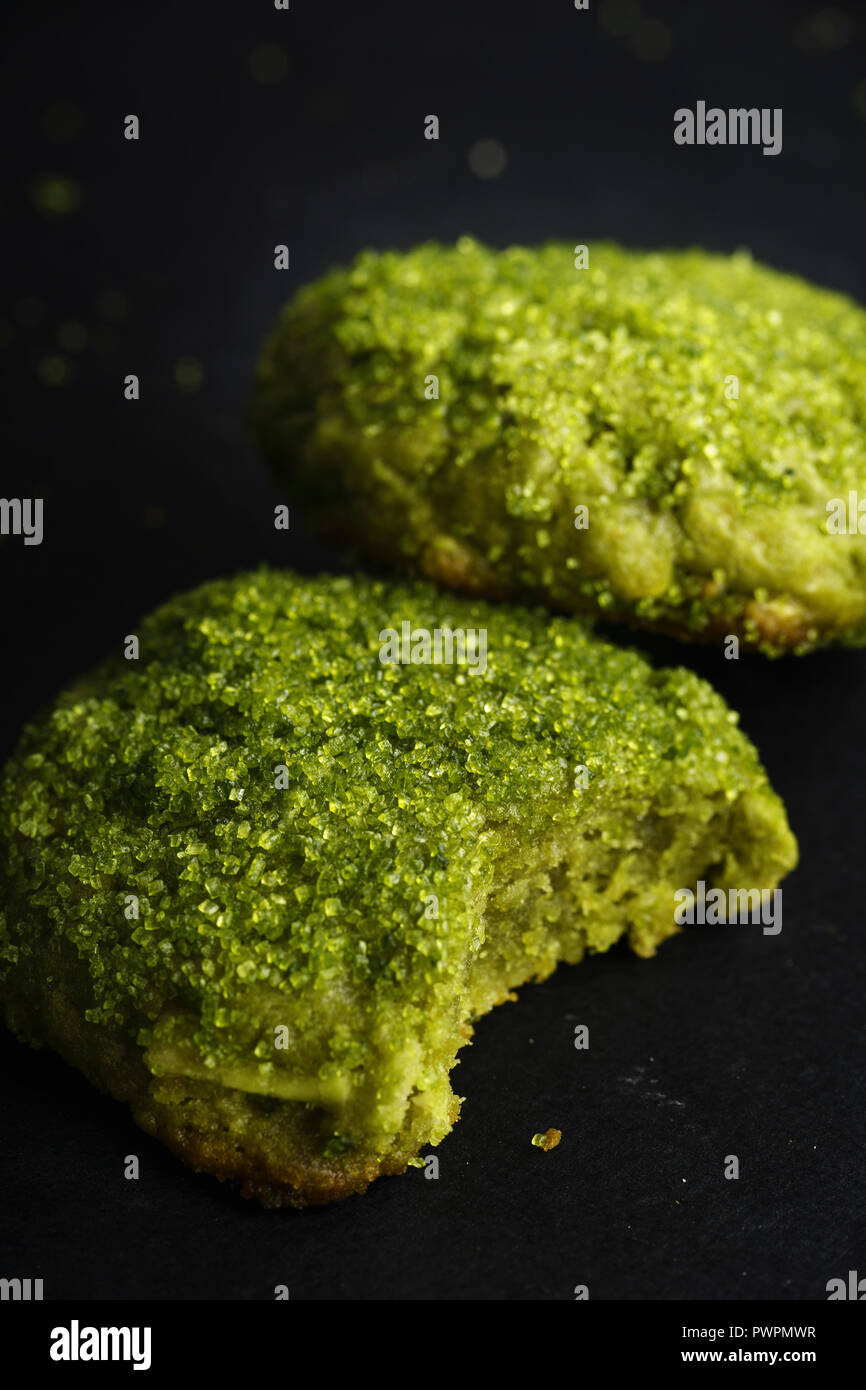 Matcha cookies covered with sugar and matcha powder. Matcha ...