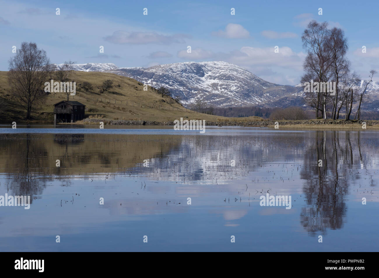 Small Tarn Lake Overlooking Old Man Coniston in the Winter, Lake ...