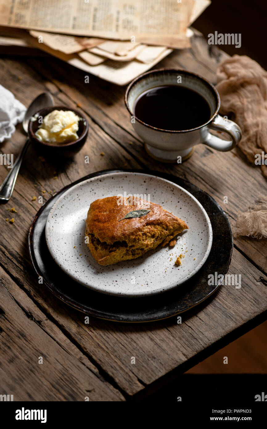 Pumpkin Scones and Coffee Stock Photo - Alamy