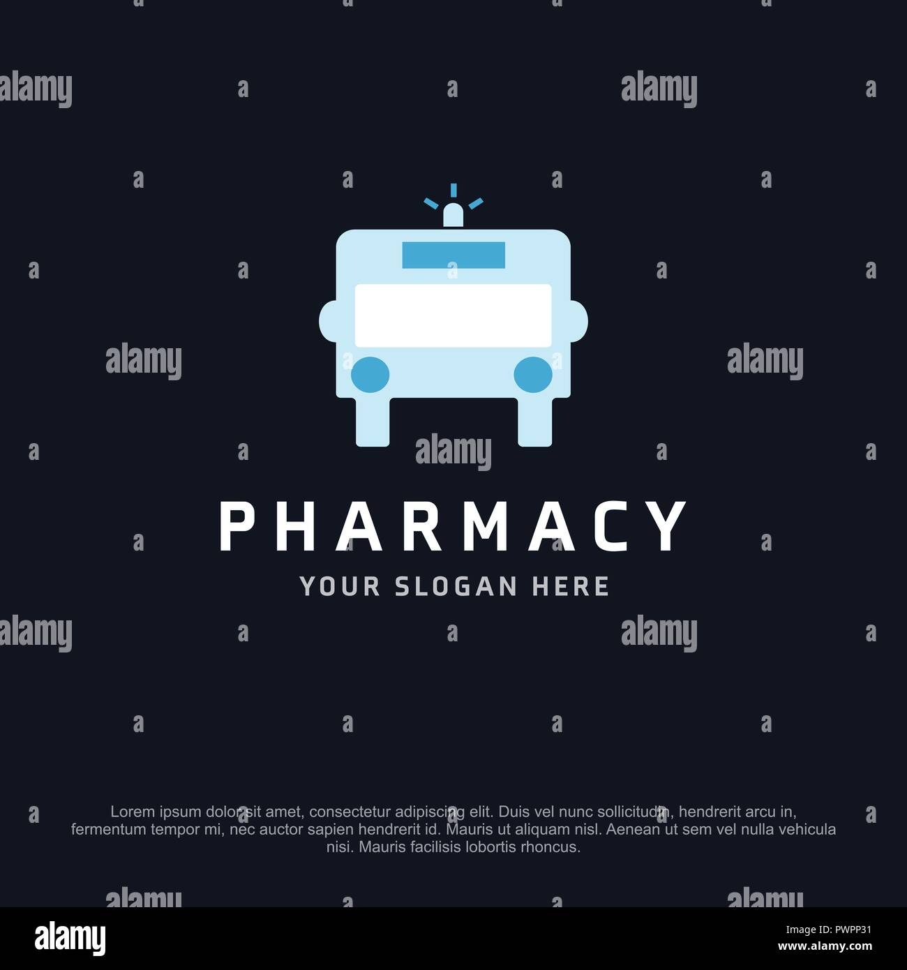Pharmacy logo design with typography and dark background vector Stock ...