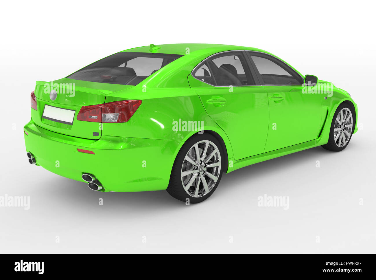 car isolated on white - green paint, transparent glass - back-right ...