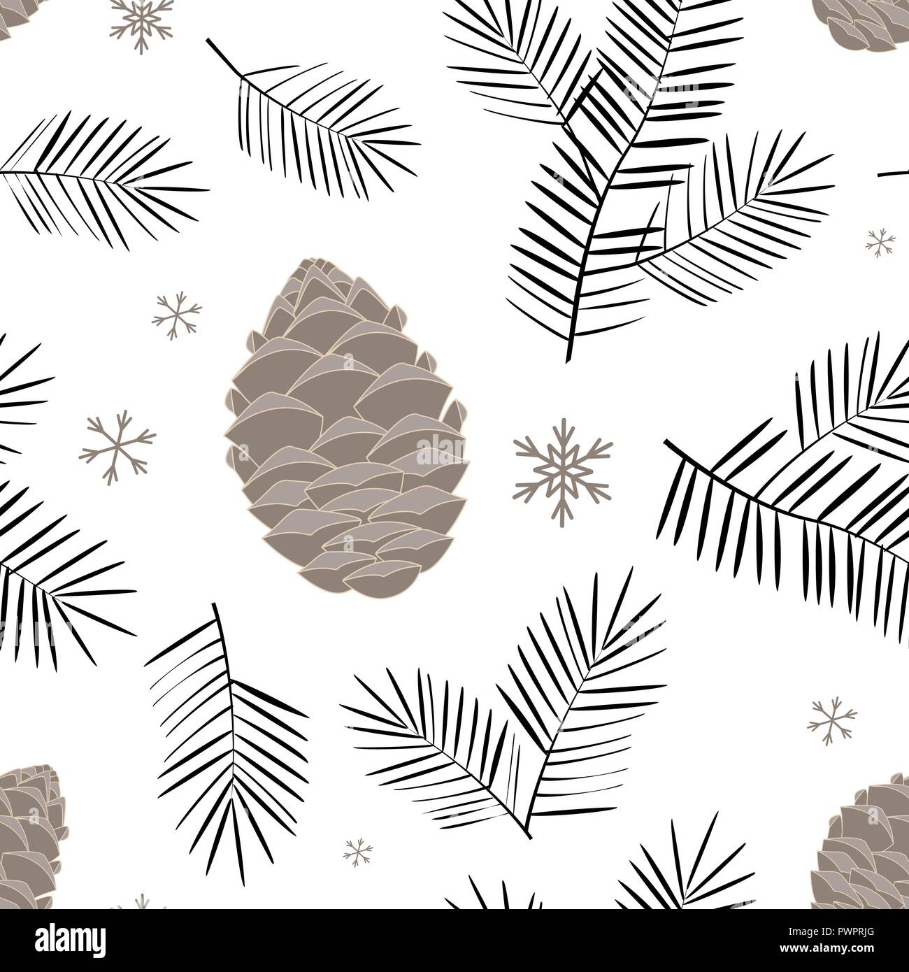 Vector seamless pattern with hand drawn pine branches and cones Stock ...