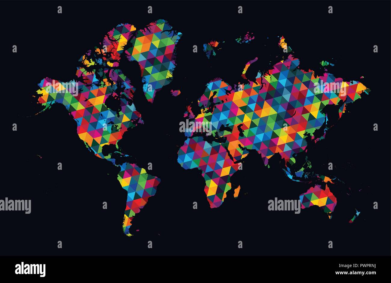 Decorative world map modern geometric pattern on dark background ...