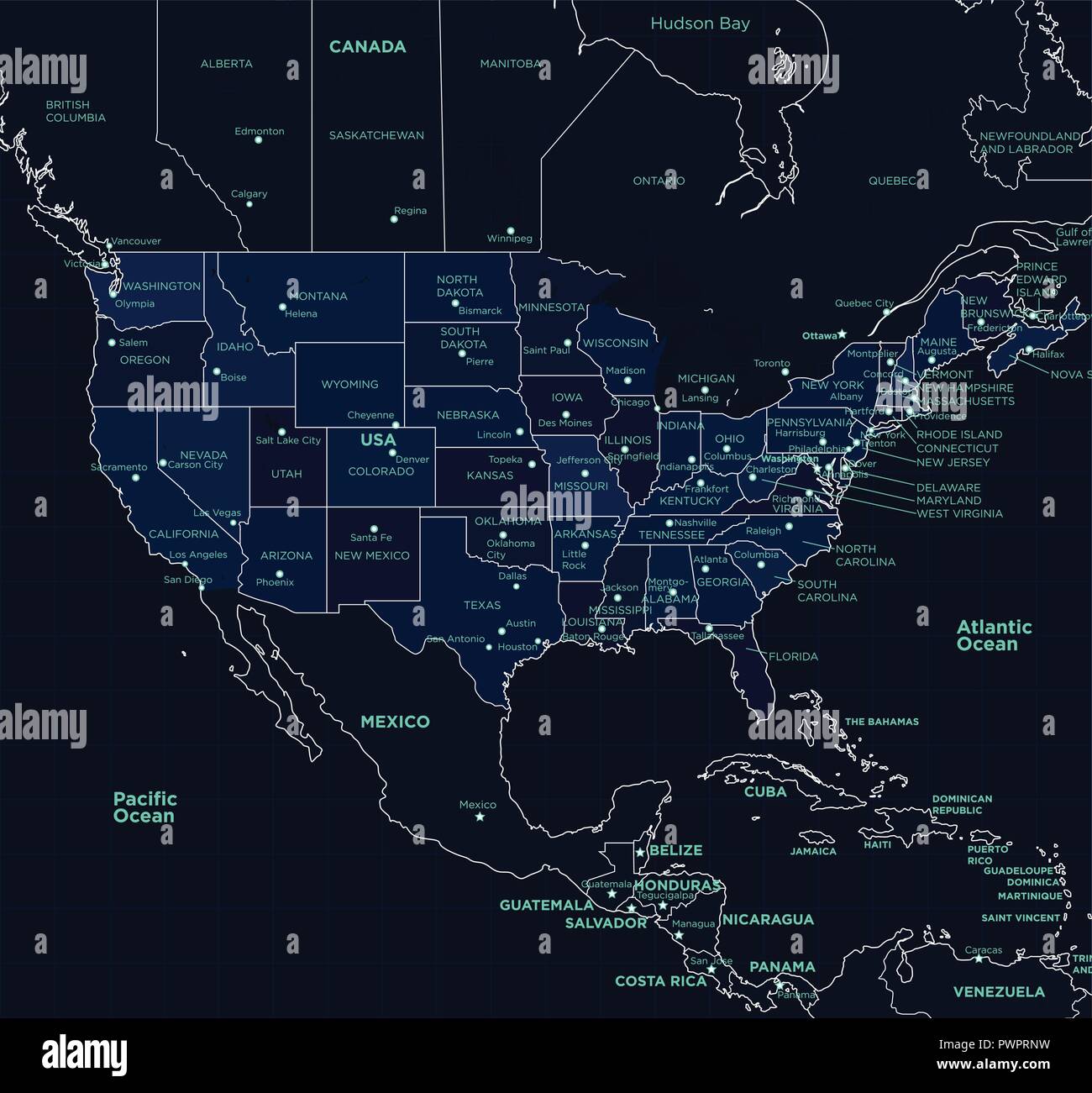 Detailed map of the USA, futuristic style template for your design ...