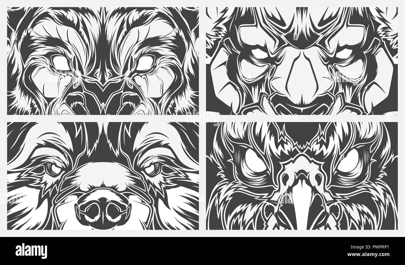 Eyes dangerous animals, tattoo style vector background template for ...