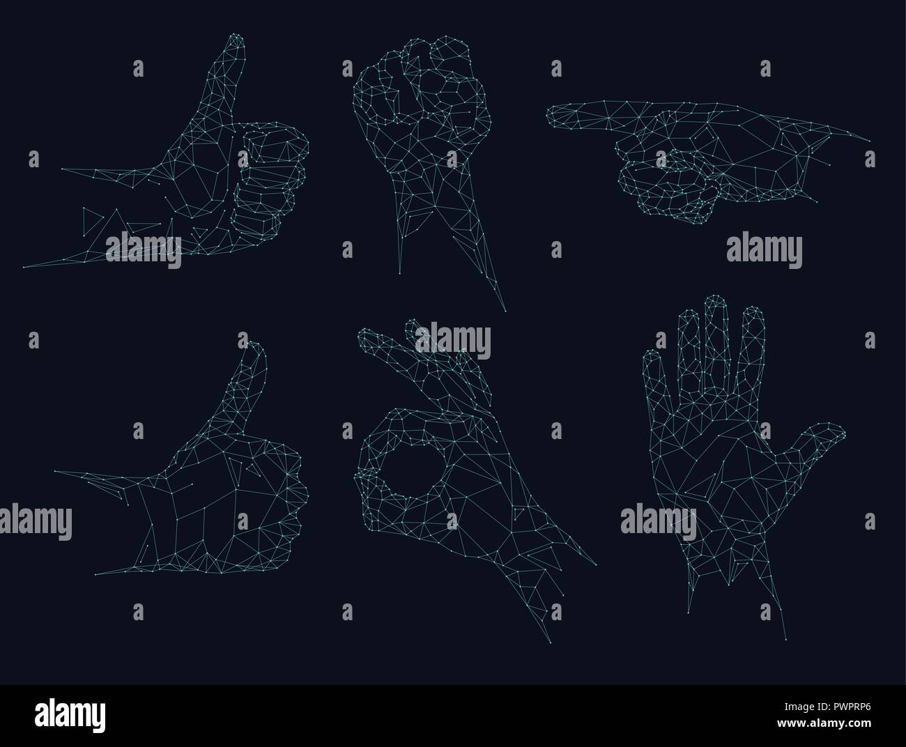 Futuristic low poly hands, Polygonal gestures vector illustration ...