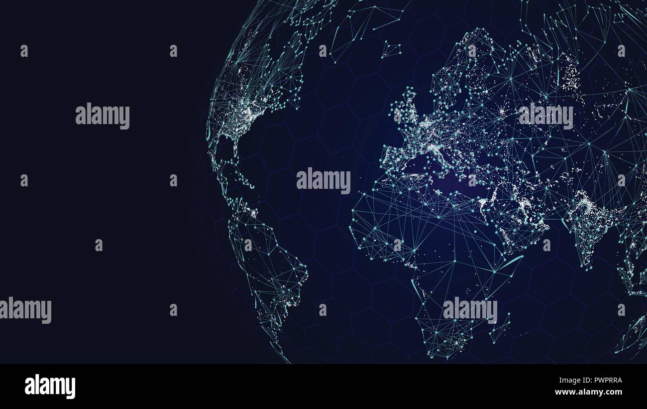 Globe international network, sci-fi world map background template for ...