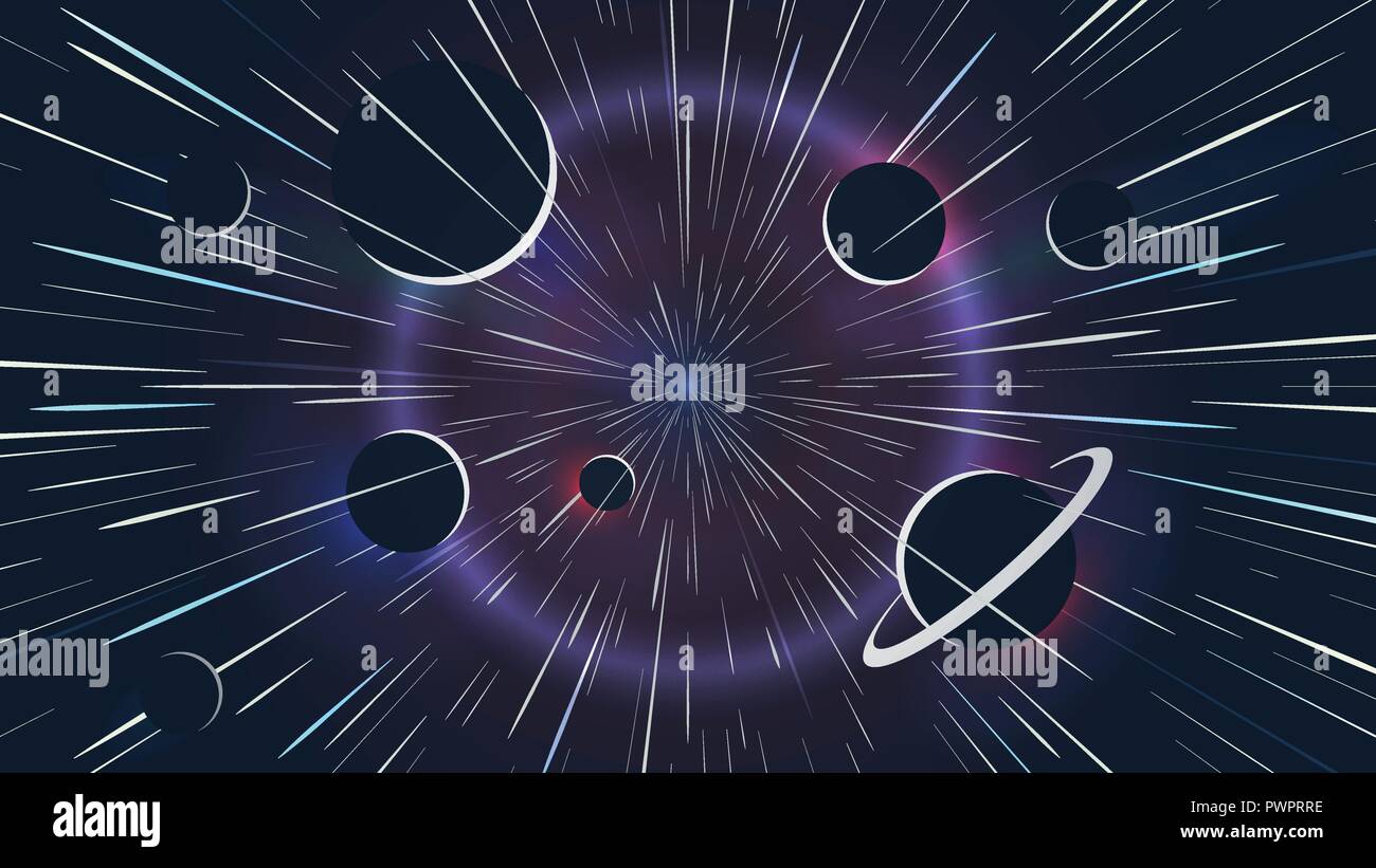 Lights stars flying past at high speed, space adventure detailed vector ...