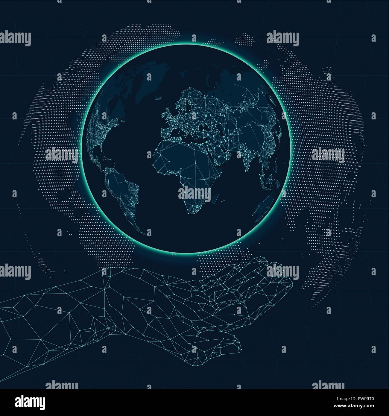 Map of internet communications at low poly hands template for your ...