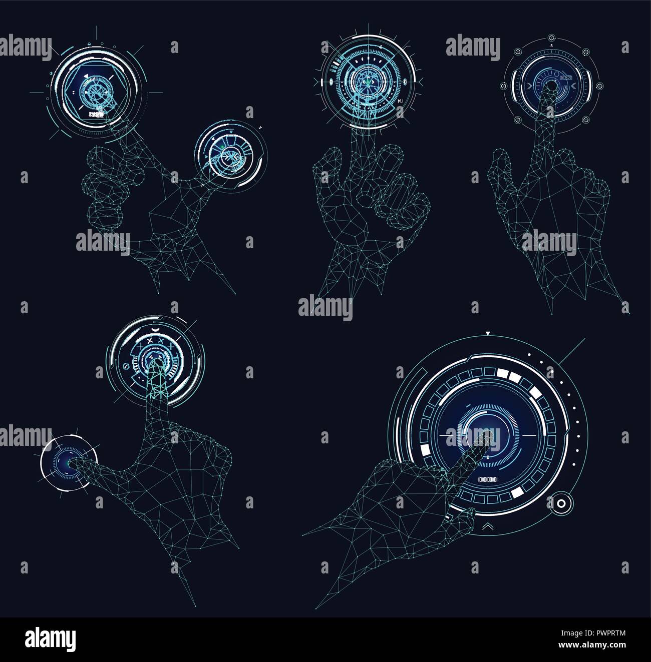 Polygonal futuristic low poly hand gestures, touch hud interface ...