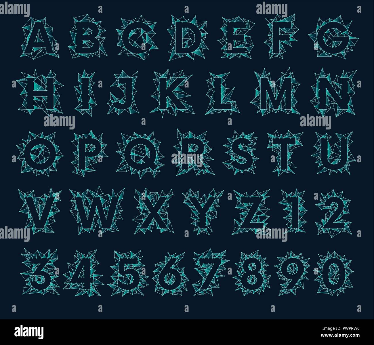 Polygonal mesh font, futuristic low poly alphabet template for your ...