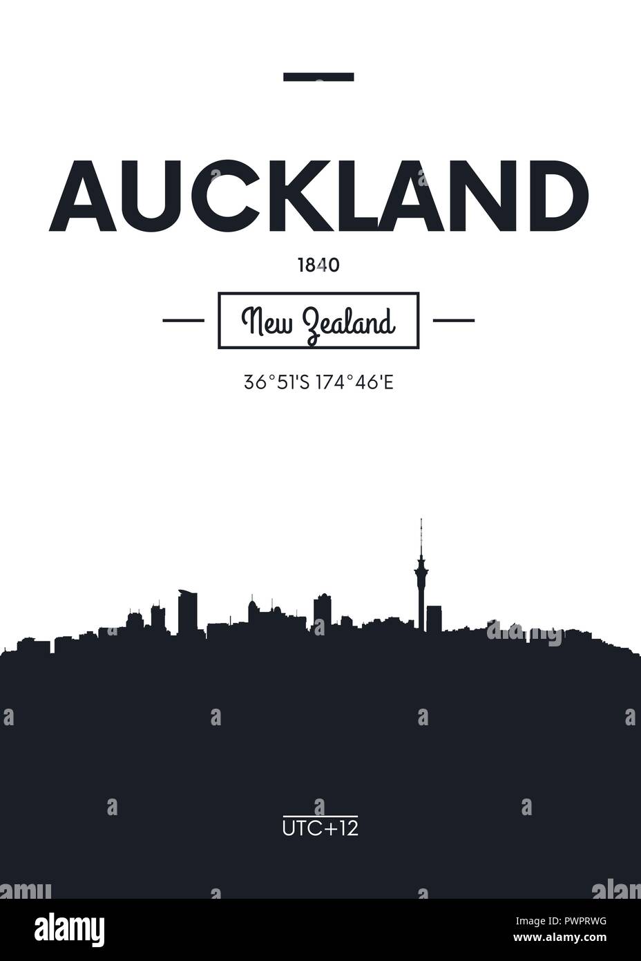 Poster city skyline Auckland, Flat style vector illustration interior ...