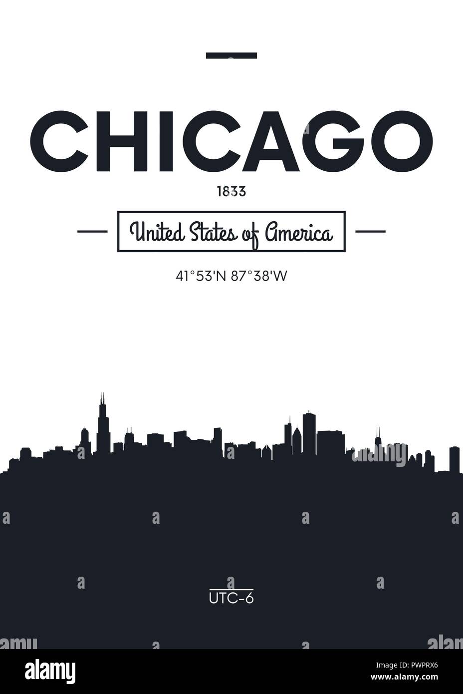 Poster city skyline Chicago, Flat style vector illustration interior ...