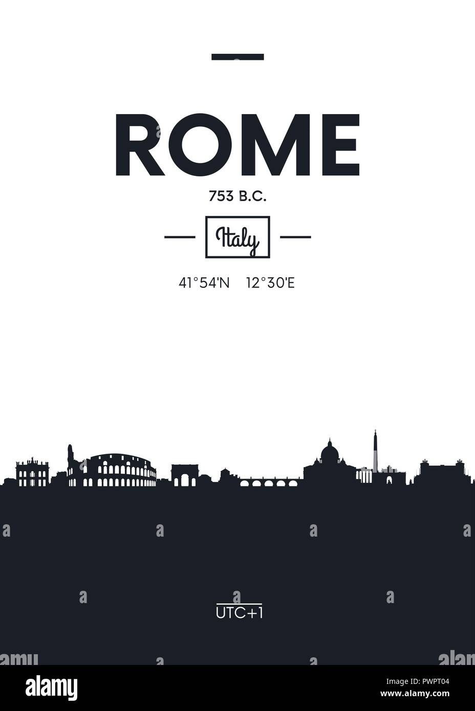 Poster city skyline Rome, Flat style vector illustration interior ...