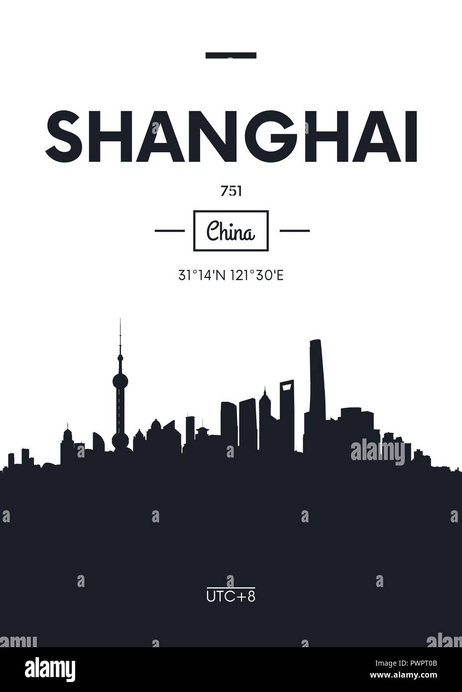 Poster city skyline Shanghai, Flat style vector illustration interior ...