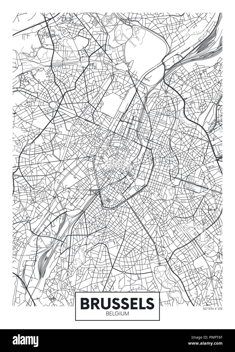 Detailed vector poster city map Brussels detailed plan of the city ...