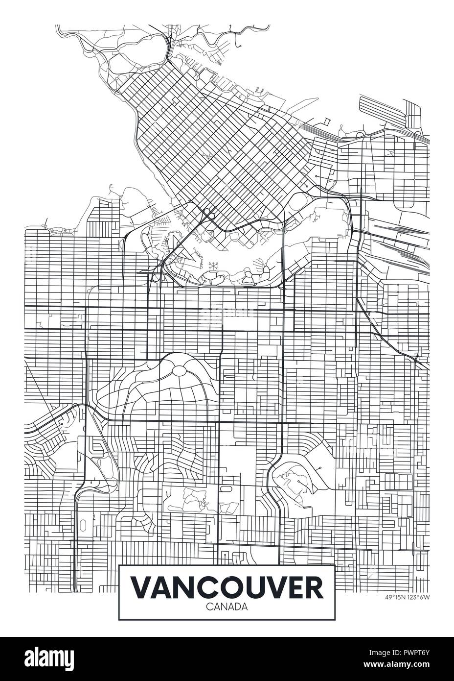 Detailed vector poster city map Vancouver detailed plan of the city ...