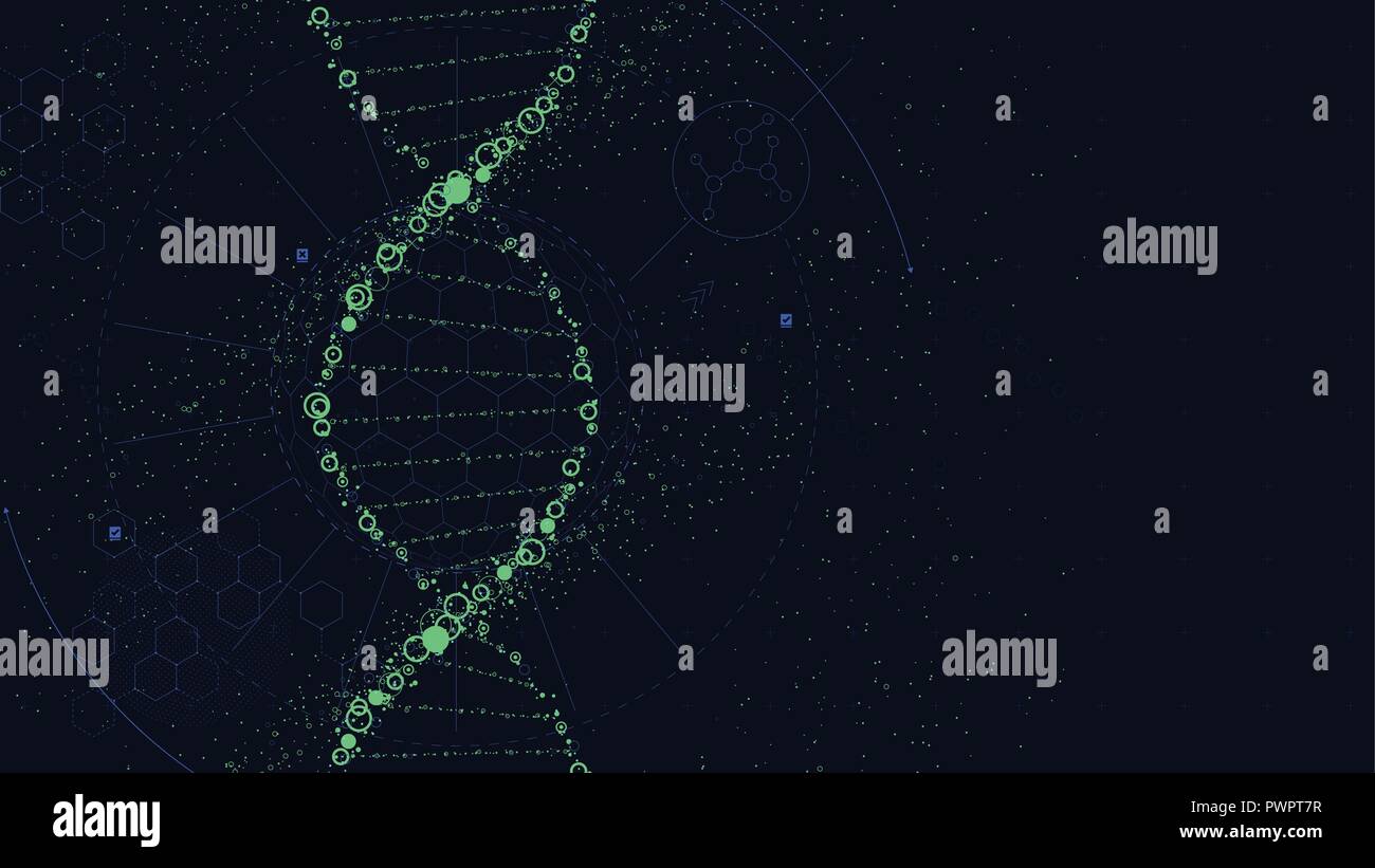 DNA molecule structure, Futuristic Sci-Fi interface, vector background ...