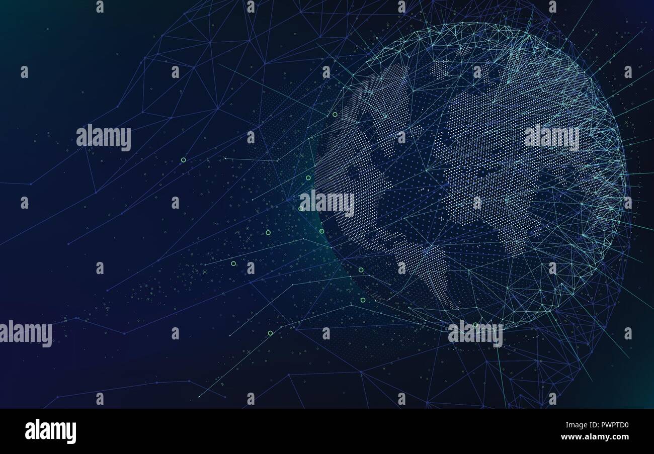 Sci-fi futuristic technologies, global network with world map, abstract ...