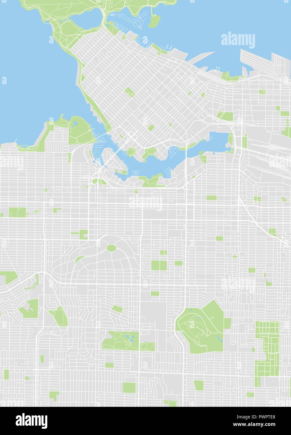 Vancouver colored vector map detailed plan of the city, rivers and ...