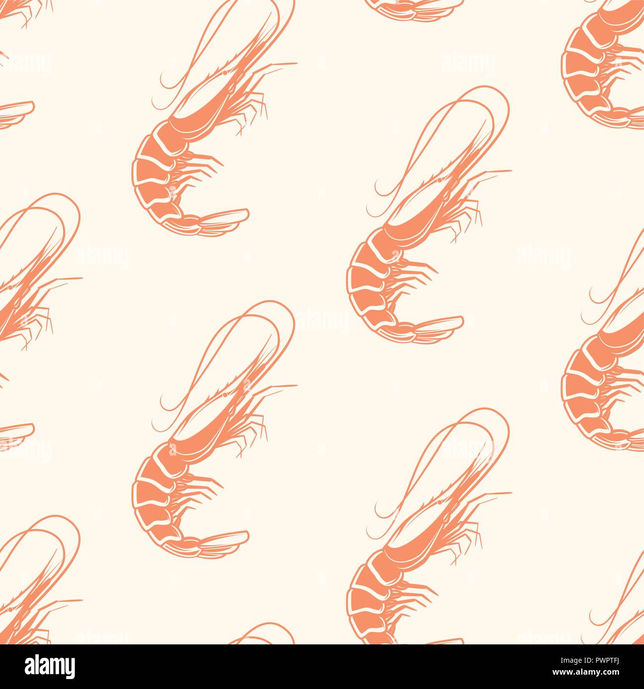 Seafood seamless pattern with Atlantic shrimps, vector illustration ...