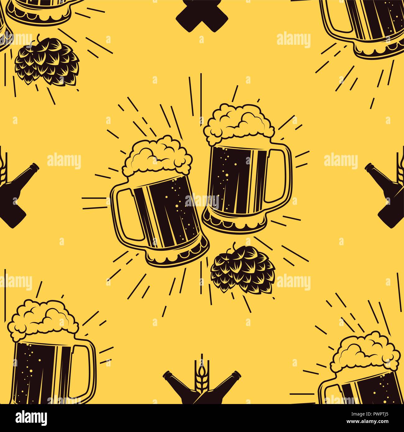 Seamless pattern with clinking glasses of beer, vector illustration ...
