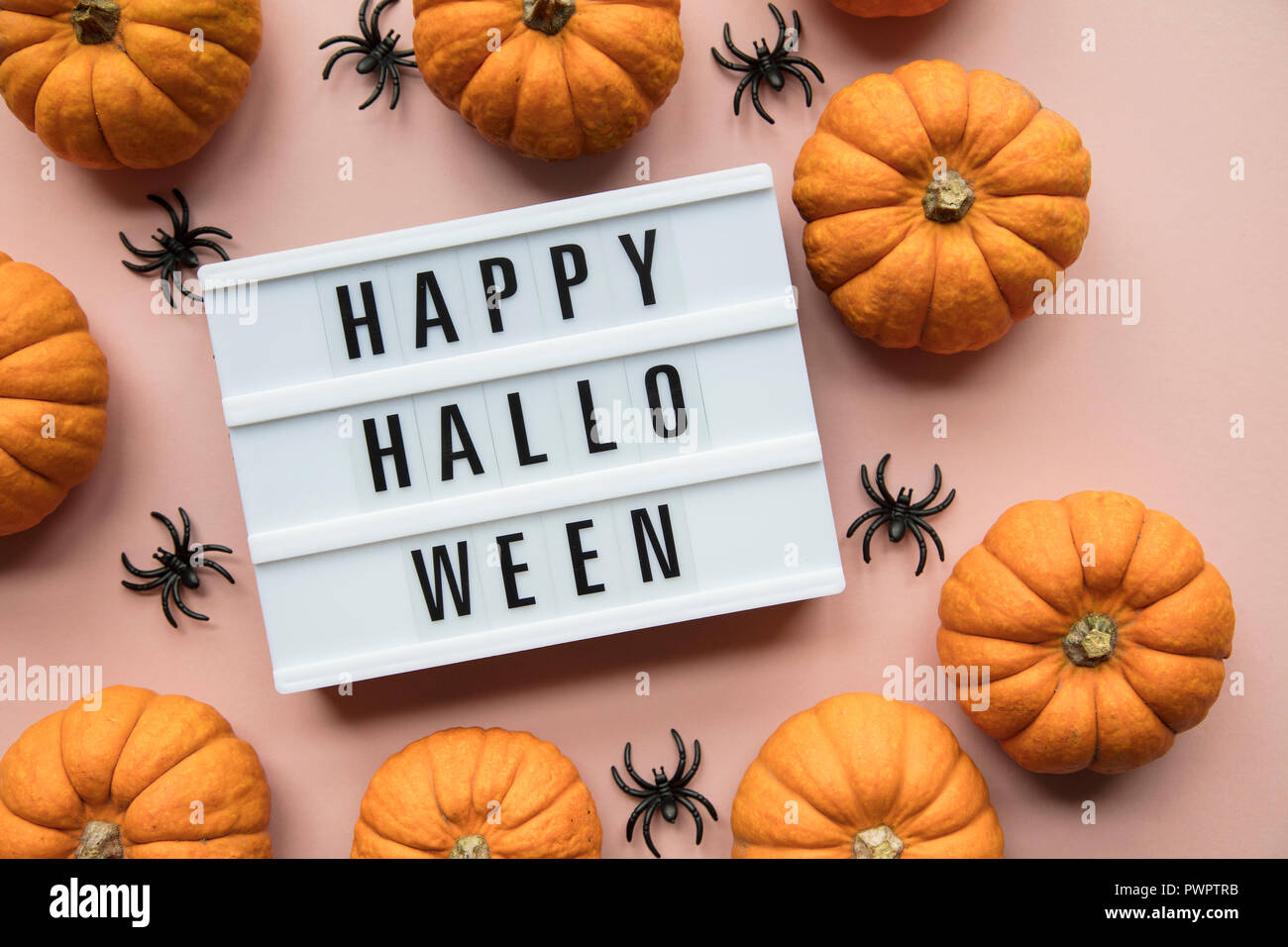 Happy halloween lightbox message with black scary bats Stock Photo - Alamy