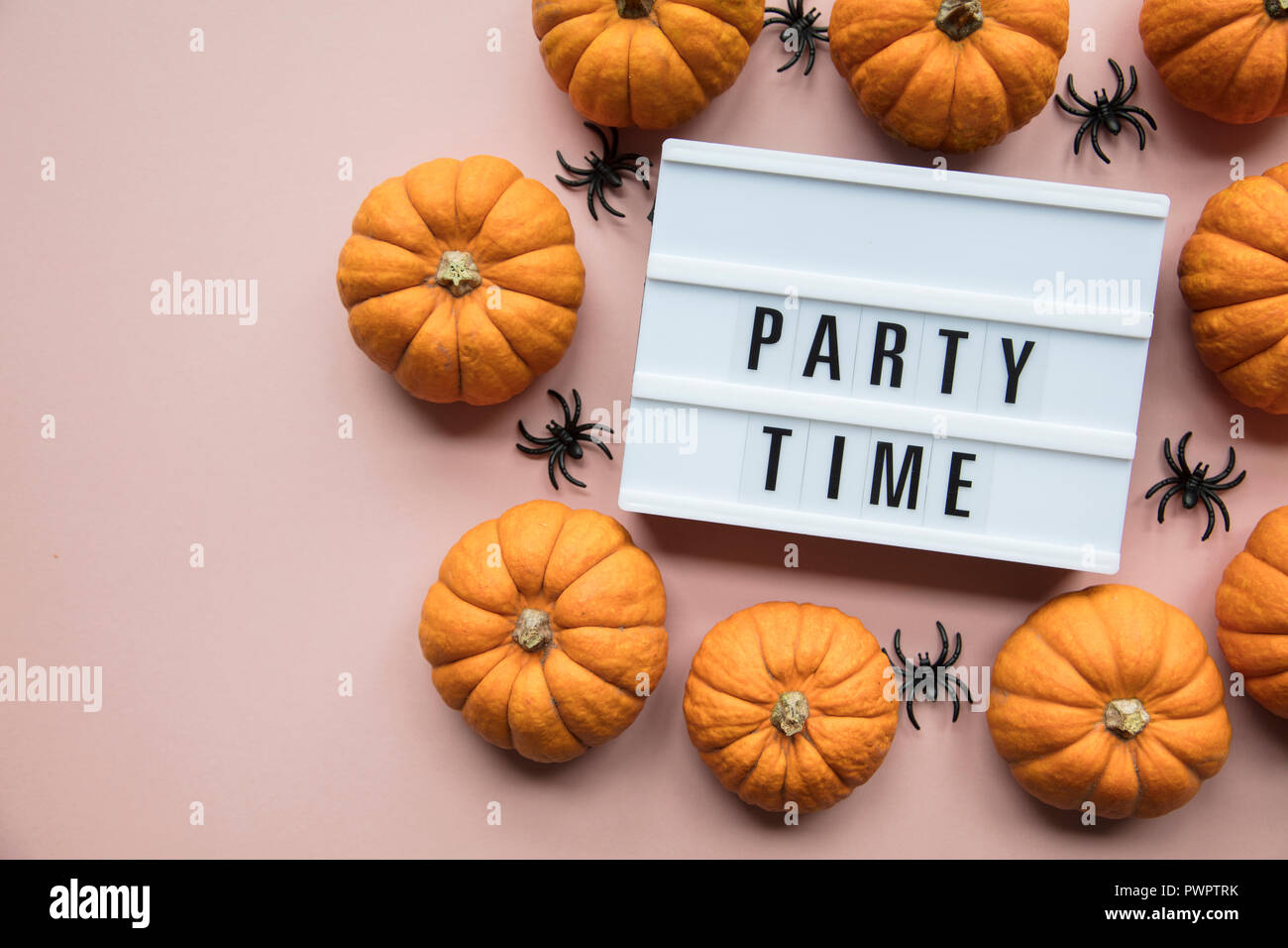 Party Time halloween lightbox message with black scary bats Stock Photo ...