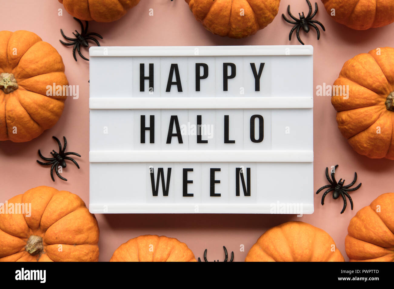 Happy halloween lightbox message with black scary bats Stock Photo - Alamy