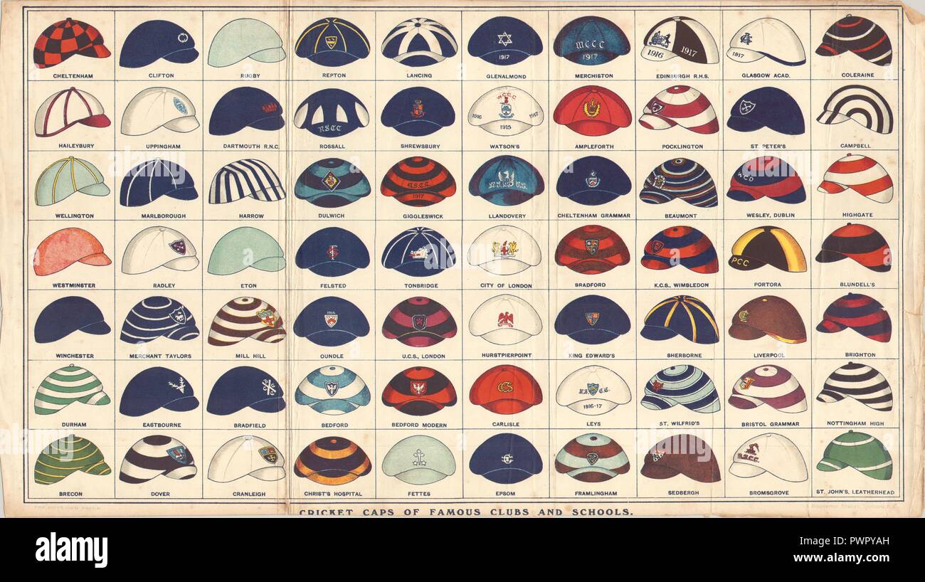 Cricket caps of Famous Clubs and Schools issued by the Boy's Own Paper ...