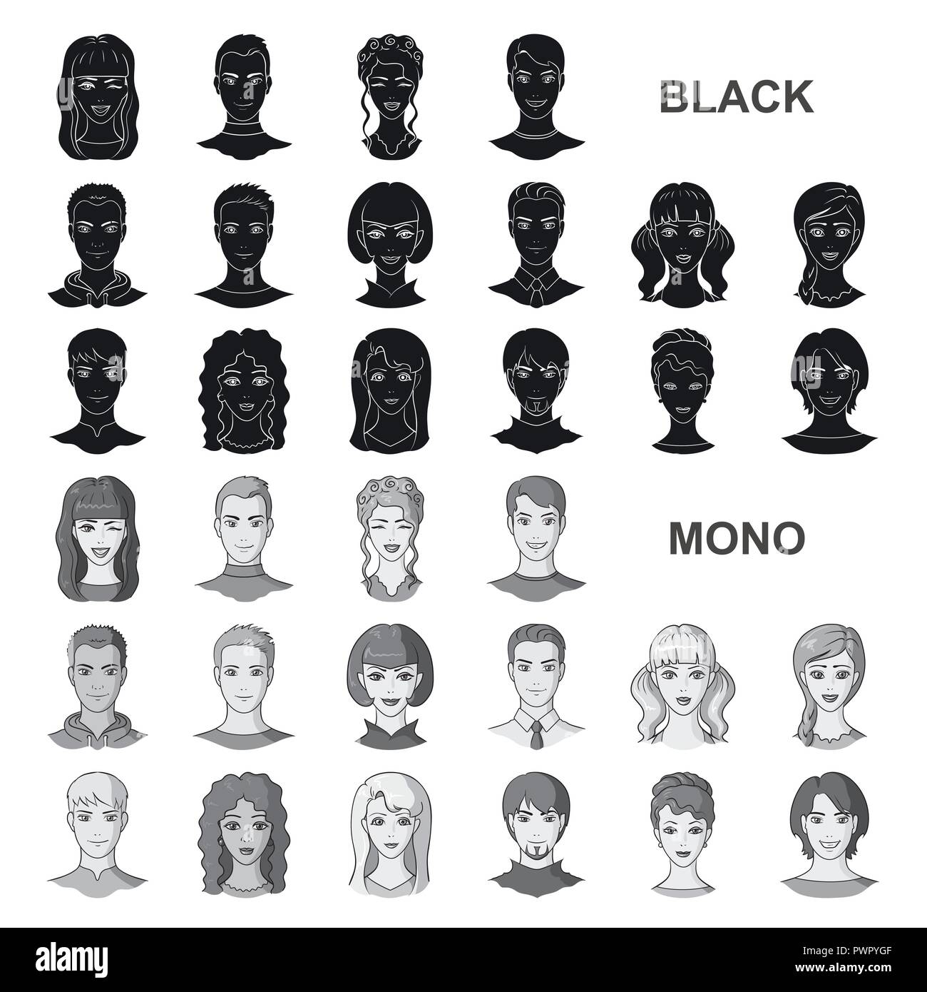Avatar and face black icons in set collection for design. A person ...