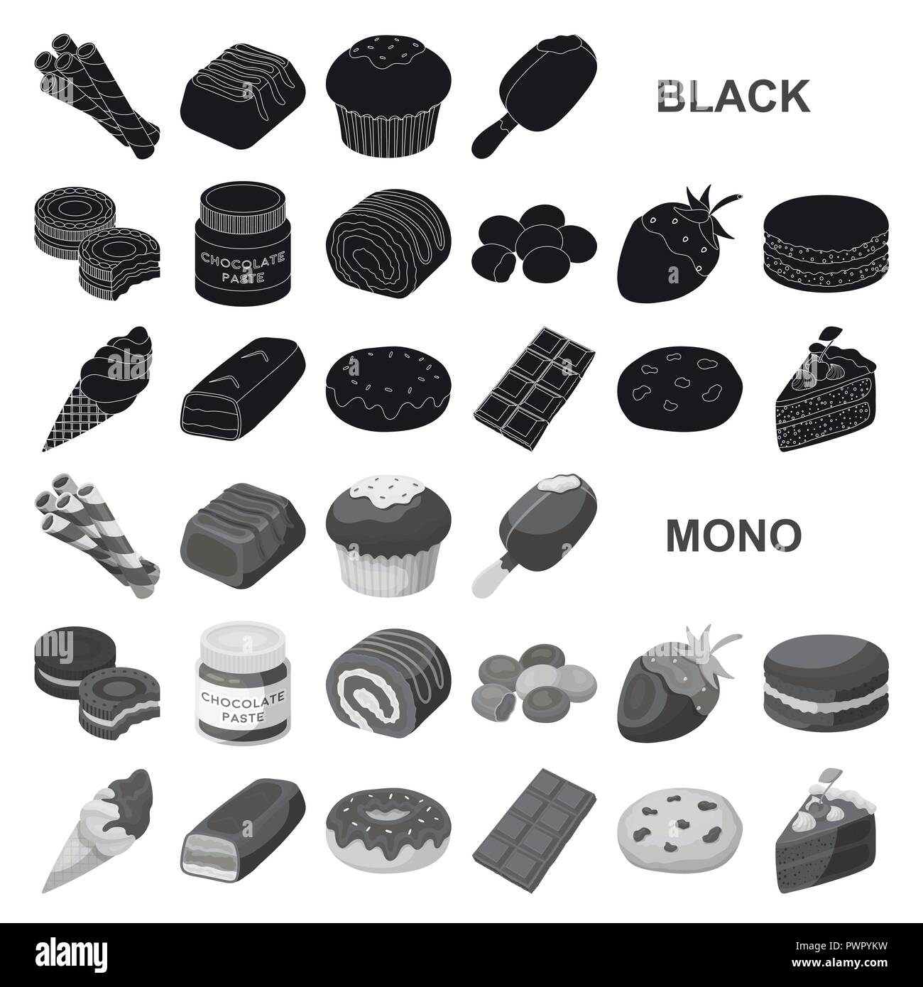 Chocolate Dessert black icons in set collection for design. Chocolate ...