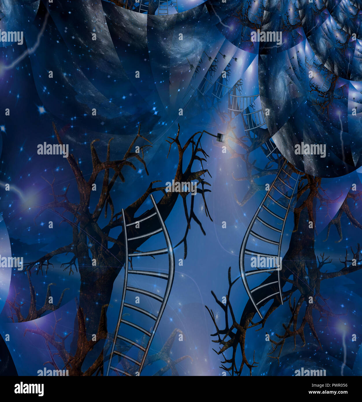 Imagination Abstract. Tree with light bulb Stock Photo - Alamy