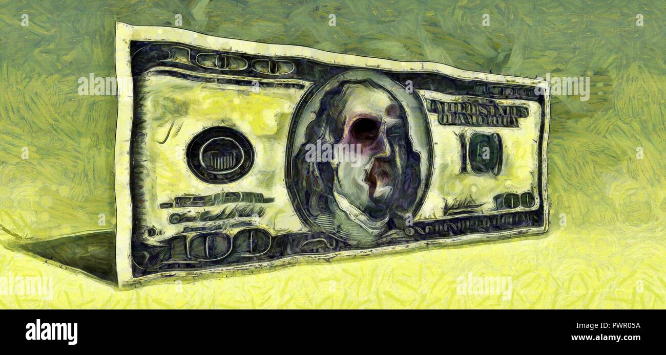 Surreal painting. 100 dollar banknote Stock Photo - Alamy
