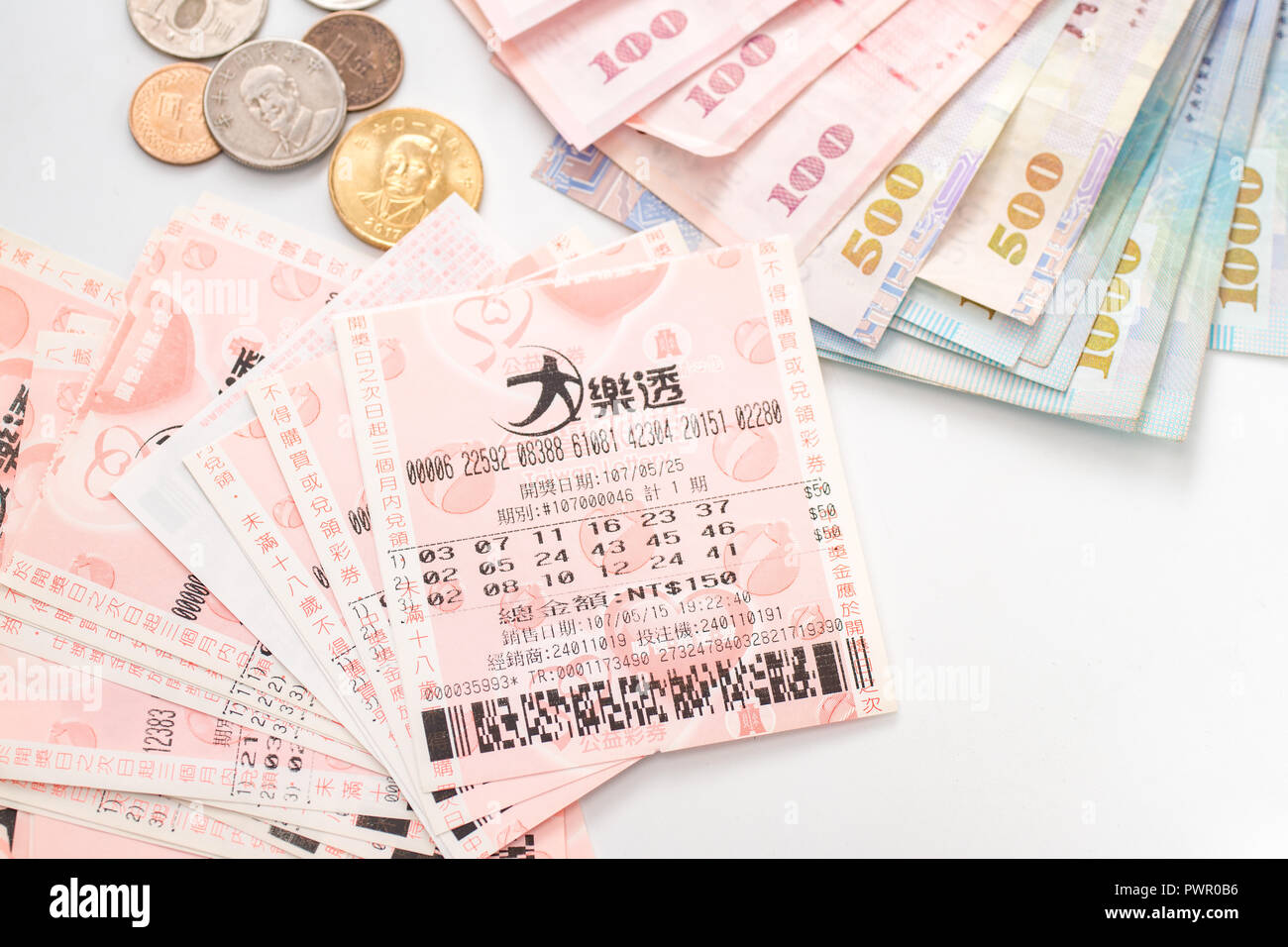 Taipei, Taiwan - 7 Oct 2018: Closeup of Taiwanese currency & Taiwan ...