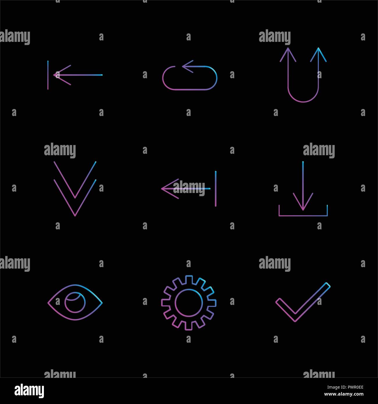 gear , eye , tick , arrows , directions , avatar , download , upload ...