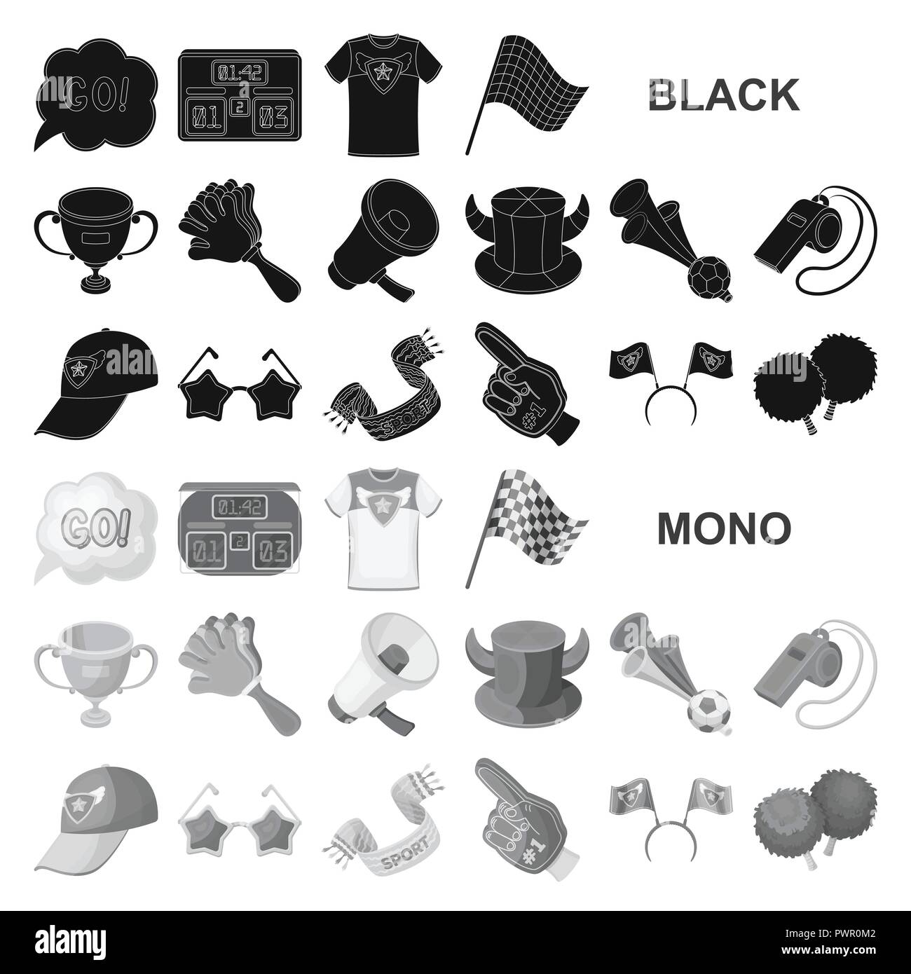 Fan and Attributes black icons in set collection for design. Sports Fan ...