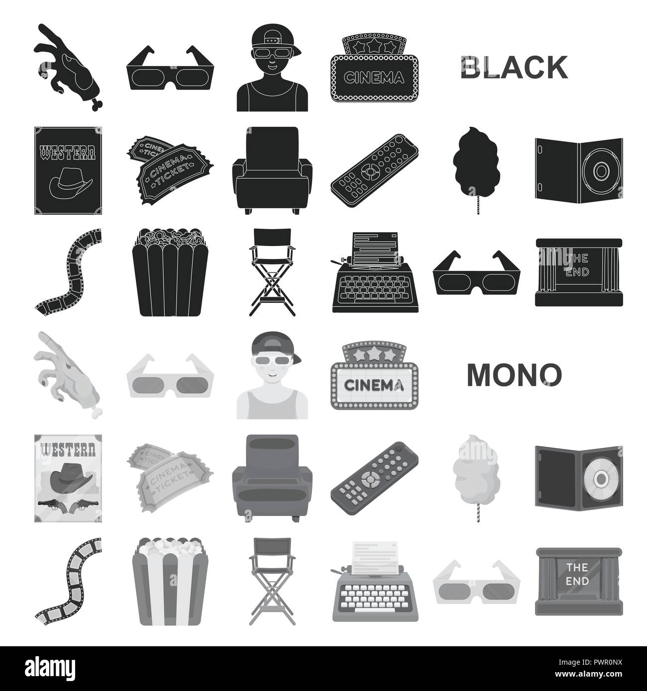 Films and cinema black icons in set collection for design.Movies and ...