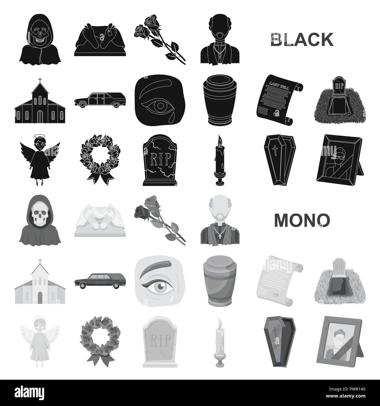 Funeral ceremony black icons in set collection for design. Funerals and ...