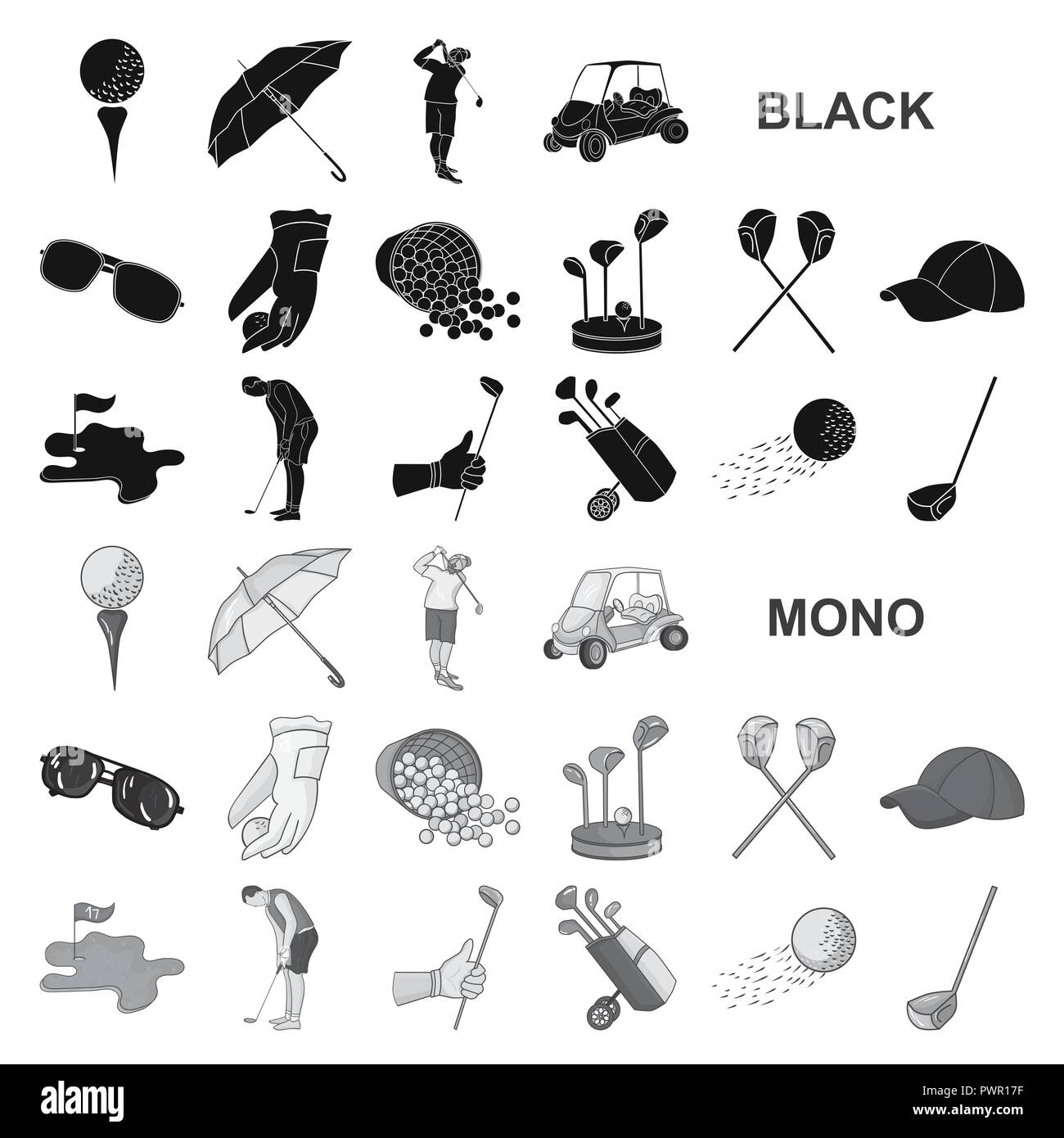 Golf and attributes black icons in set collection for design.Golf Club ...