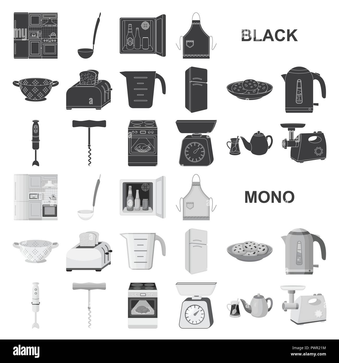 Kitchen equipment black icons in set collection for design. Kitchen and ...