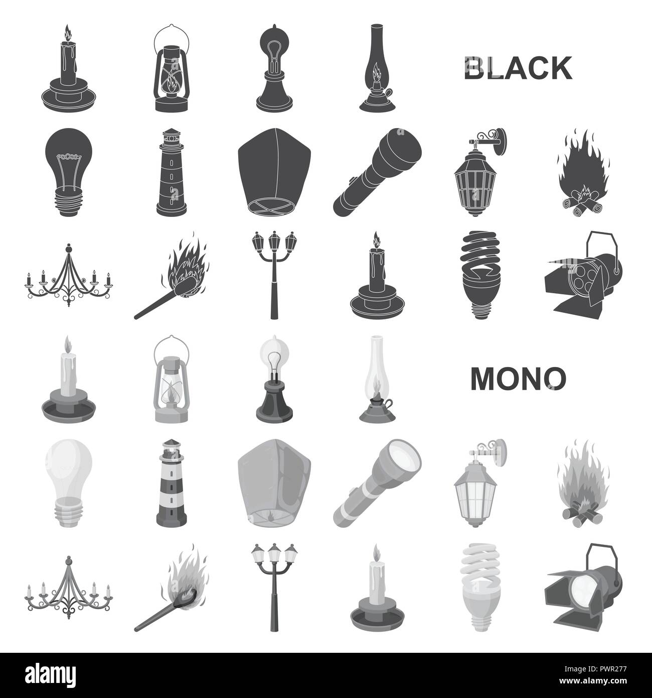 Light source black icons in set collection for design. Light and ...